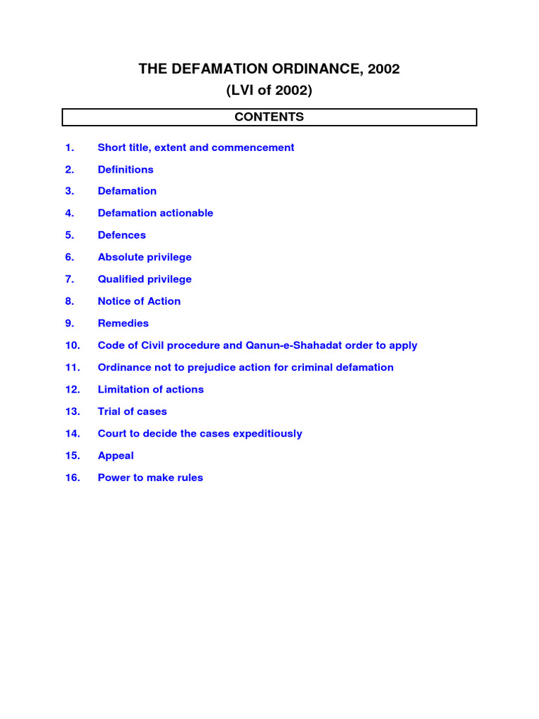 Defamation Ordinance, 2002 | PDF | Defamation | Justice