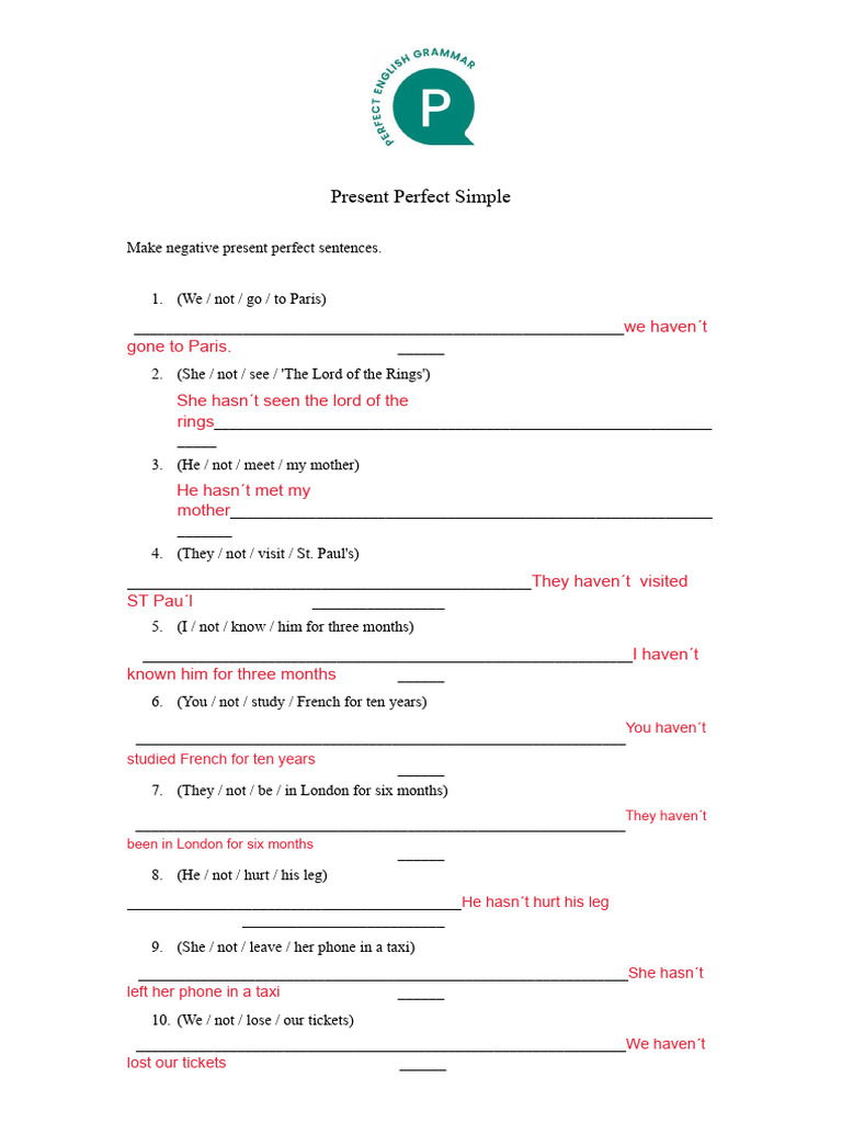Negative Present Perfect Sentences | PDF | Foreign Language Studies