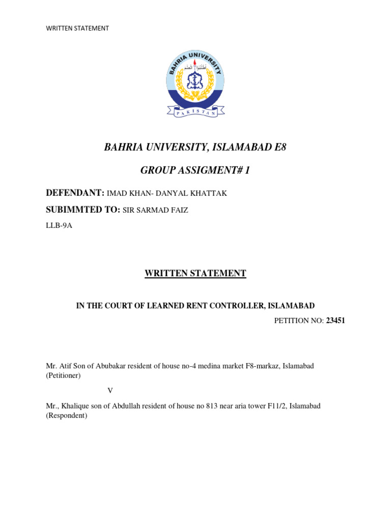 written statement | PDF | Leasehold Estate | Lease