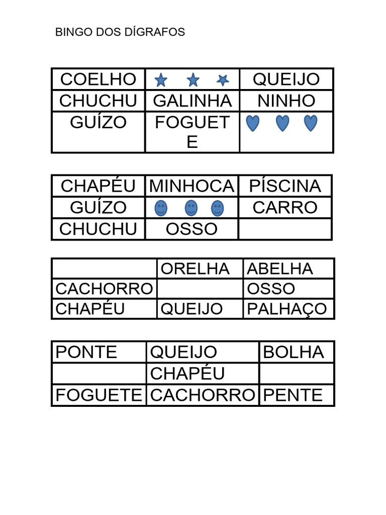 BINGO DOS DÍGRAFOS | PDF