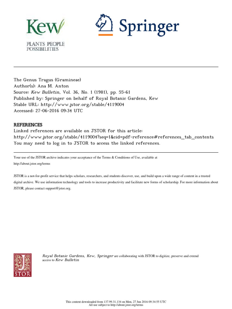 Anton, A. M. (1981) - The Genus Tragus (Gramineae) - Kew Bulletin, 36 ...
