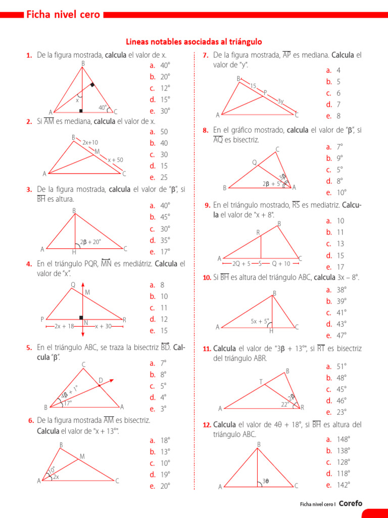 Ficha Cero - Lineas Notables Asociadas Al Triángulo | PDF | Geometría Elemental | Geometría del ...