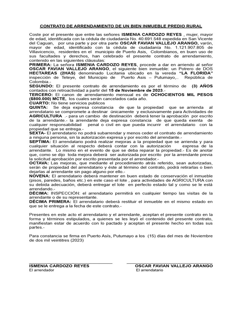 Arrendo Portreo | PDF | Propiedad | Documento de identidad