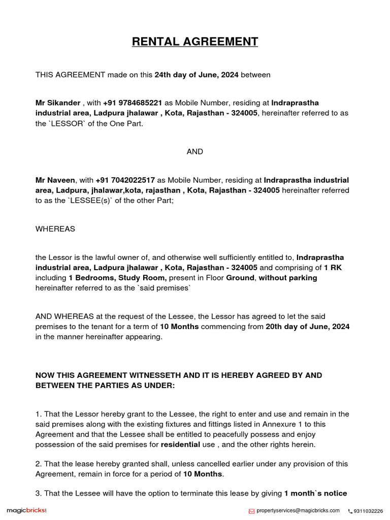 Rent Agreement Final Output 254231 | PDF | Lease | Urban
