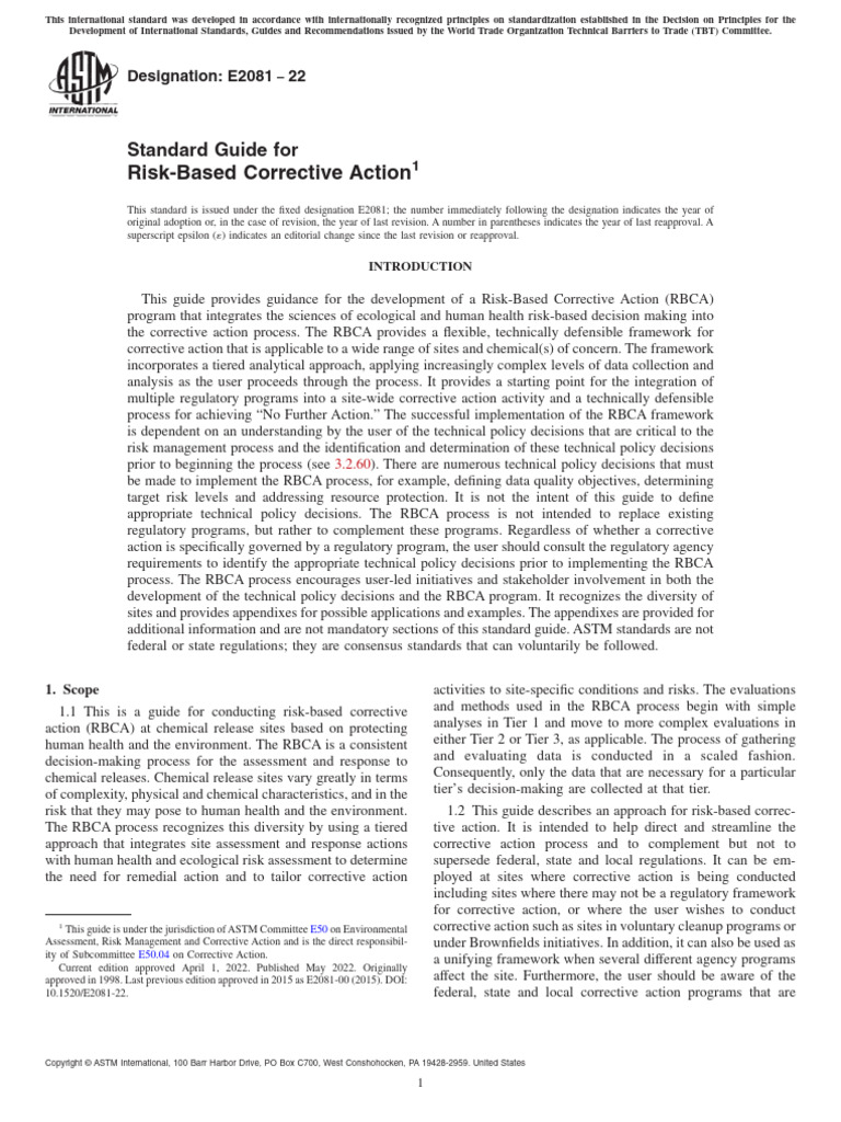 E2081-22 Standard Guide For Risks Based in Corrective Actions RBCA ...