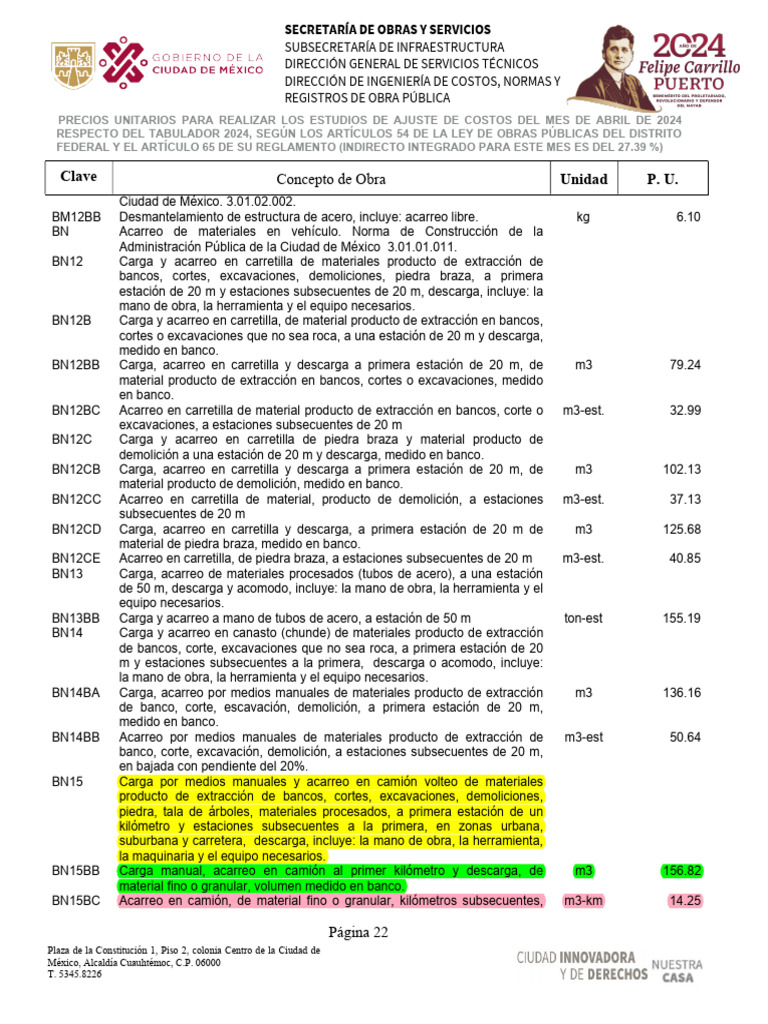 Tabulador General de Precios Unitarios Abril 2024-desbloqueado ...