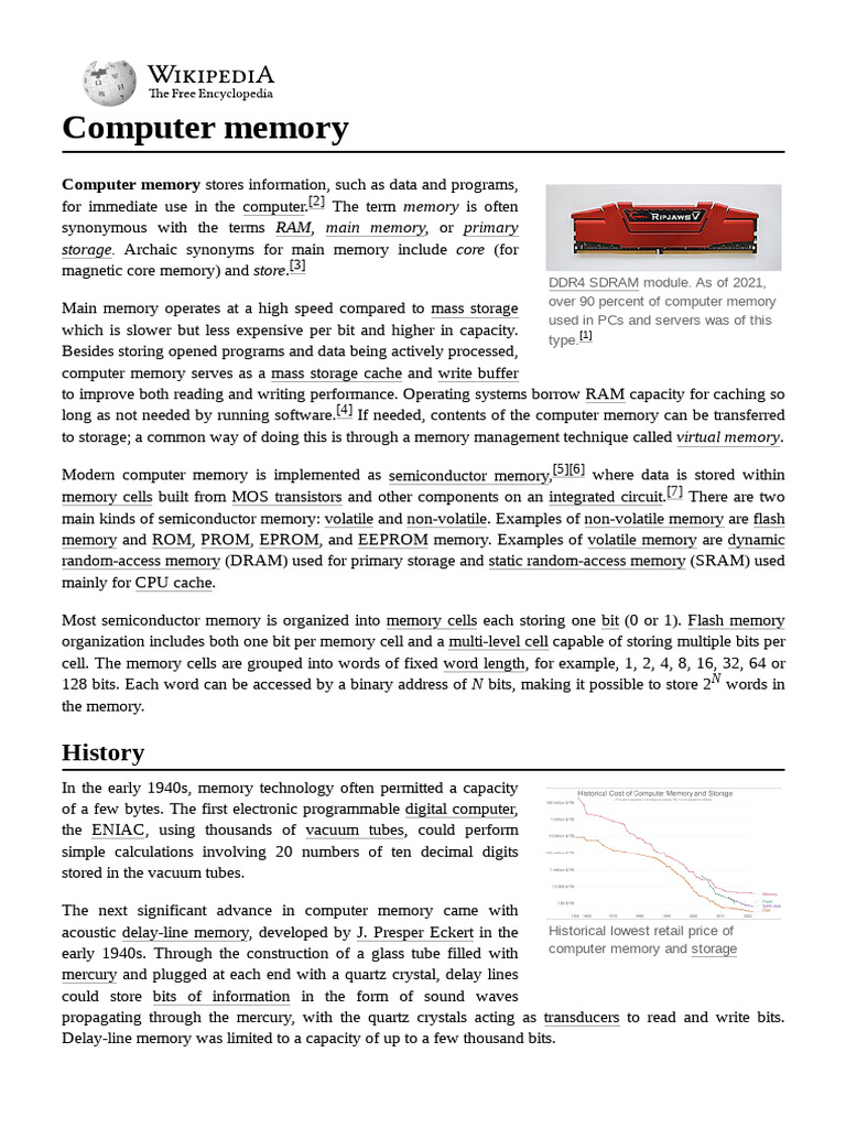 Computer Memory: History | PDF | Computer Memory | Random Access Memory