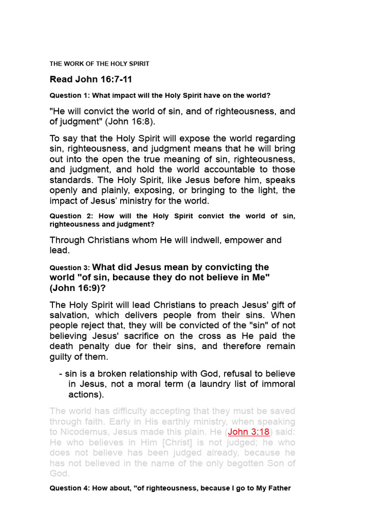 John 16 - Bible Study Questions and Answers | PDF | Jesus | God The Father