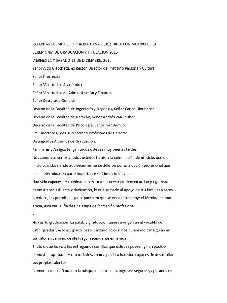 Discurso Del Rector Tito Tunta | PDF | Crecimiento personal y profesional | Negocios