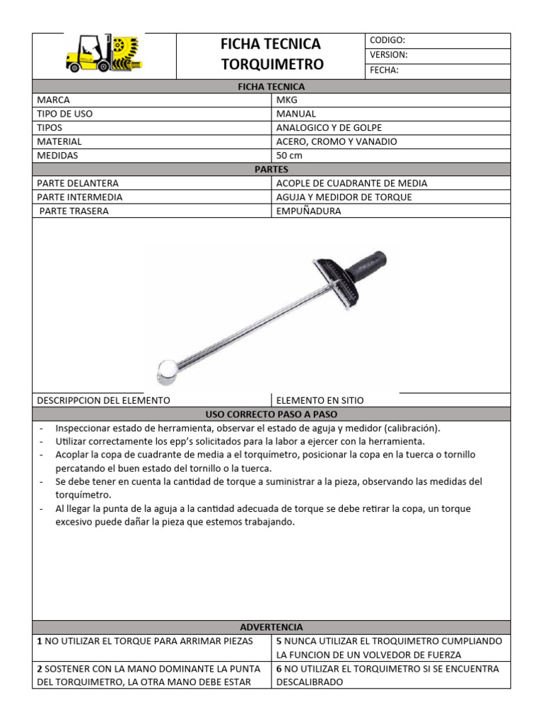Ficha Tecnica Torquimetro | PDF