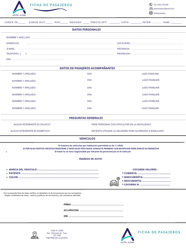 Ficha de Check in | PDF