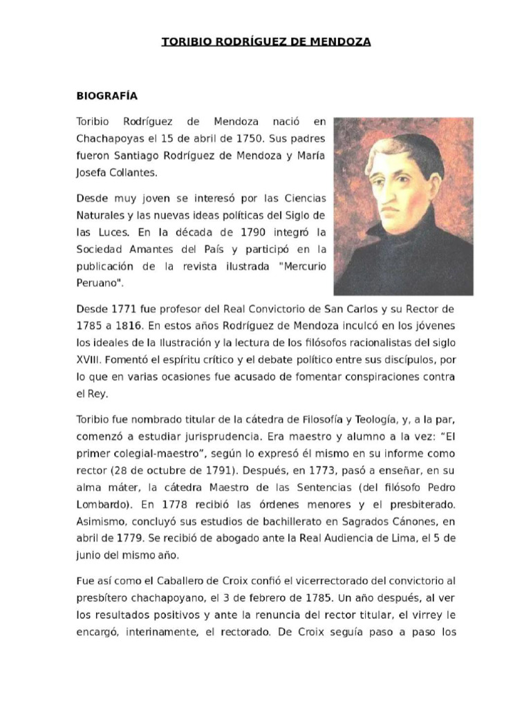 Biografía de Toribio Rodríguez de Mendoza | PDF | Historia | Religión y ...
