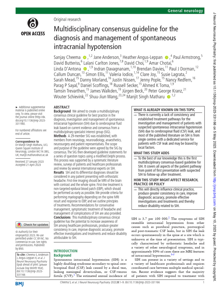Multidisciplinary Consensus Guideline For The Diagnosis and Management of Spontaneous ...