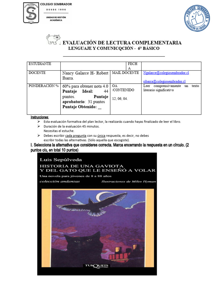 Prueba de Lectura Complementaria 6° Básico | PDF | Gatos