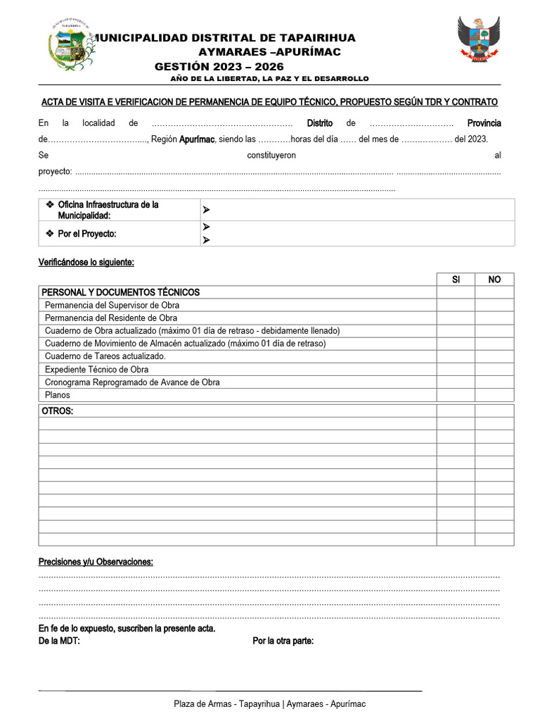 Acta de Verificación A Obra - 2020 | PDF