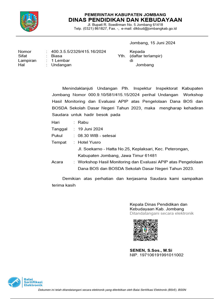 Undangan Workshop Hasil Evaluasi Dan Apip | PDF