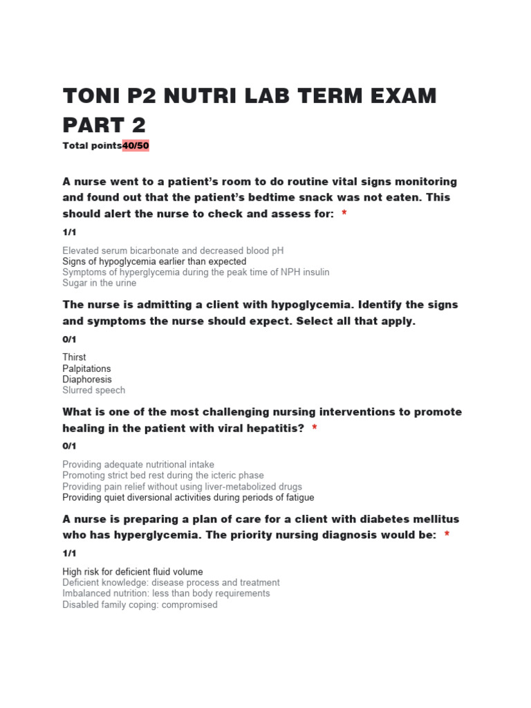Toni P2 Nutri Lab Term Exam Part 2 | PDF | Diabetes | Cirrhosis