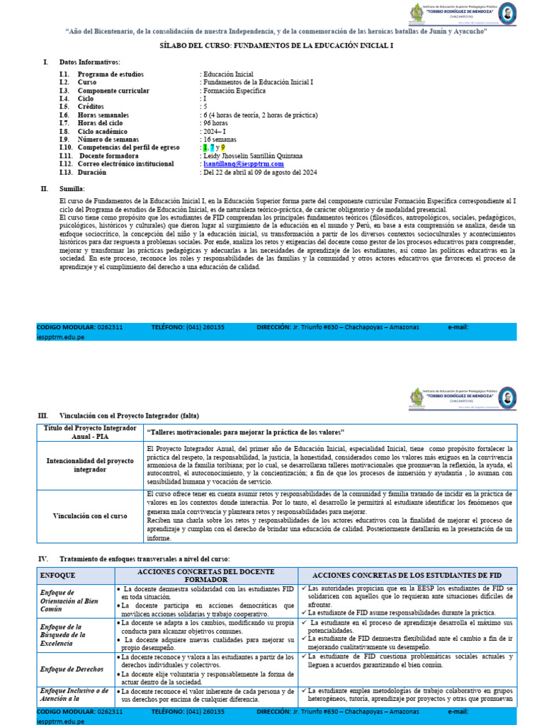 Silabo de Fundamentos de La Educacion Inicial I | PDF | Educación de la primera infancia ...