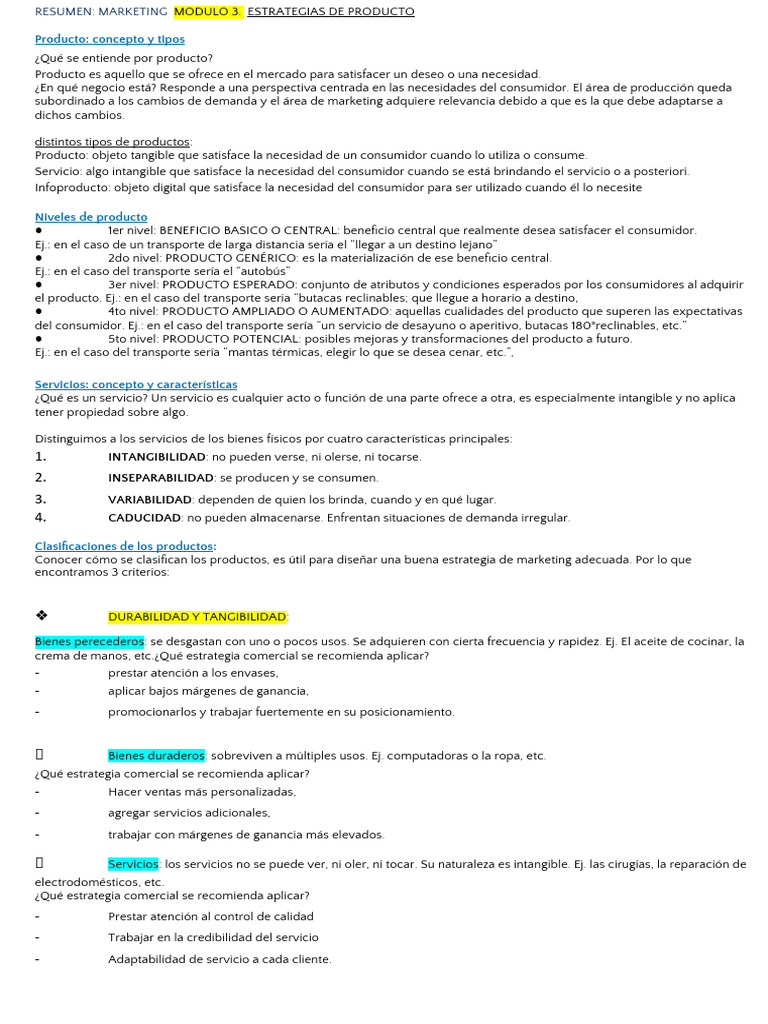 RESUMEN - MARKETING MODULO 3 y 4 | PDF | Marketing | Producto (Negocio)