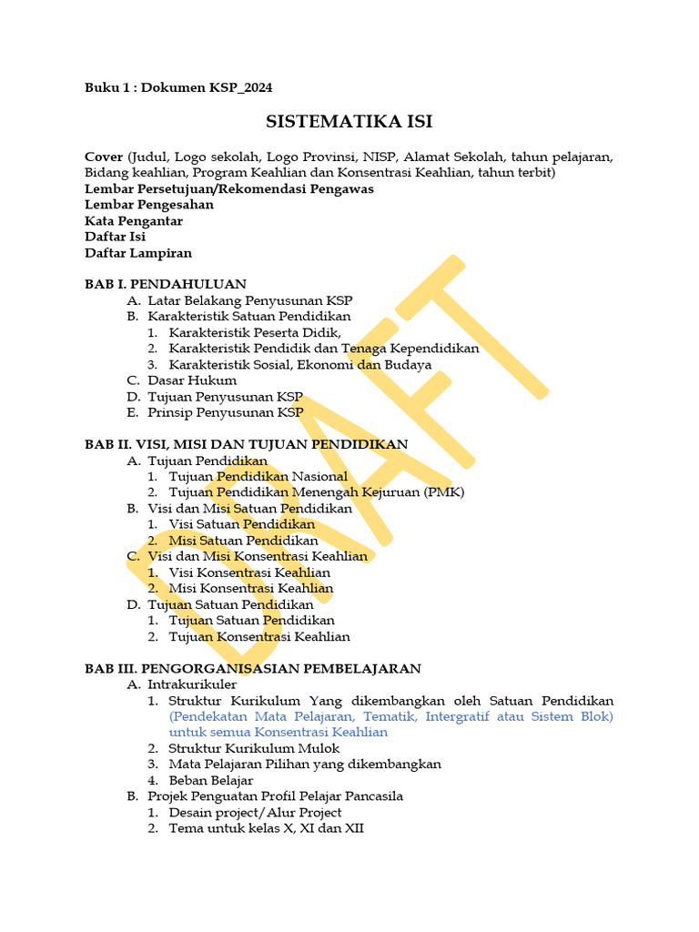 Buku 1 - Sistematika Isi - KSP - 2024 | PDF | Karier & Perkembangan | Seni