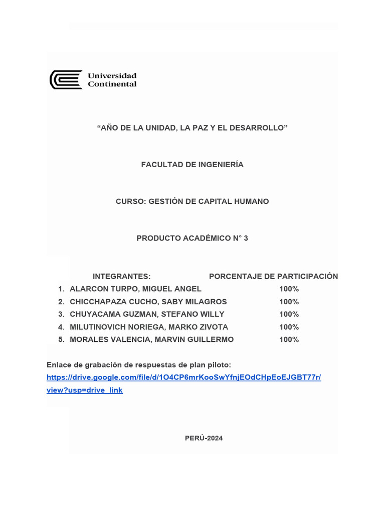 PA3-GCH - Grupo 01 | PDF | Business | Gestión de recursos humanos