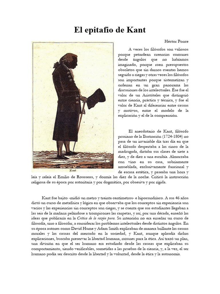El Epitafio de Kant PDF | PDF | Immanuel Kant | Moralidad
