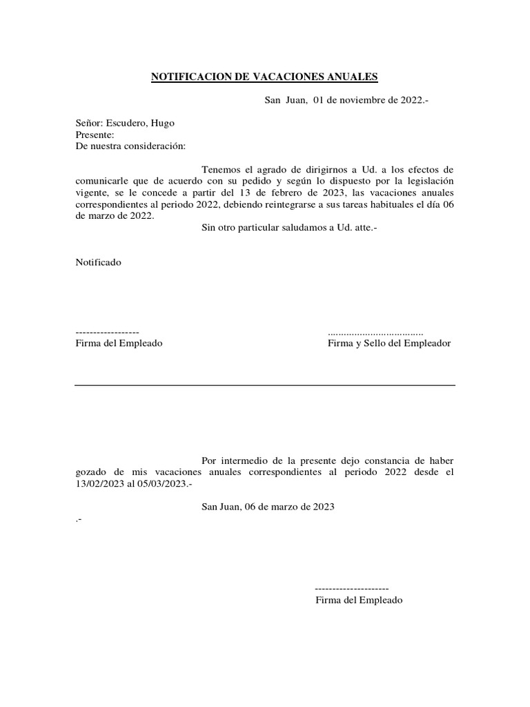 VACACIONES ANUALES 2022 MOLINAR FERNANDO | PDF