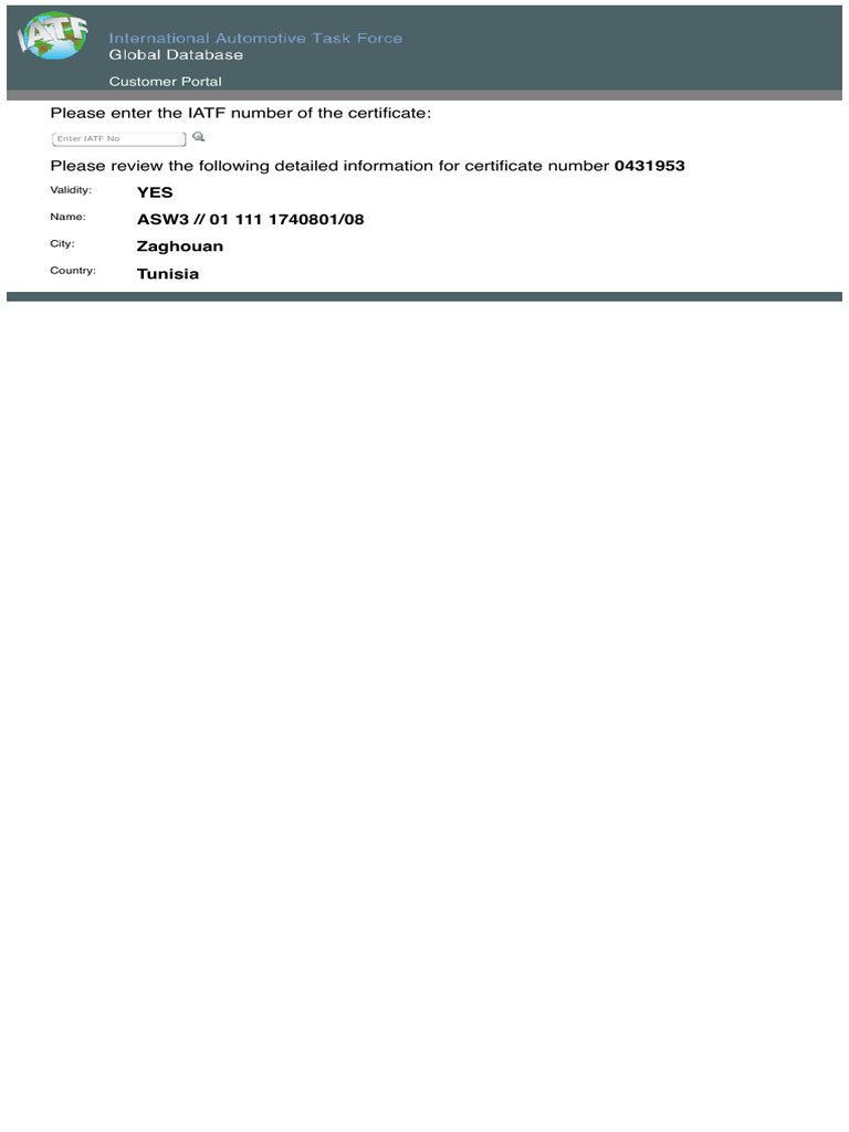 IATF Global Database Customer Portal | PDF