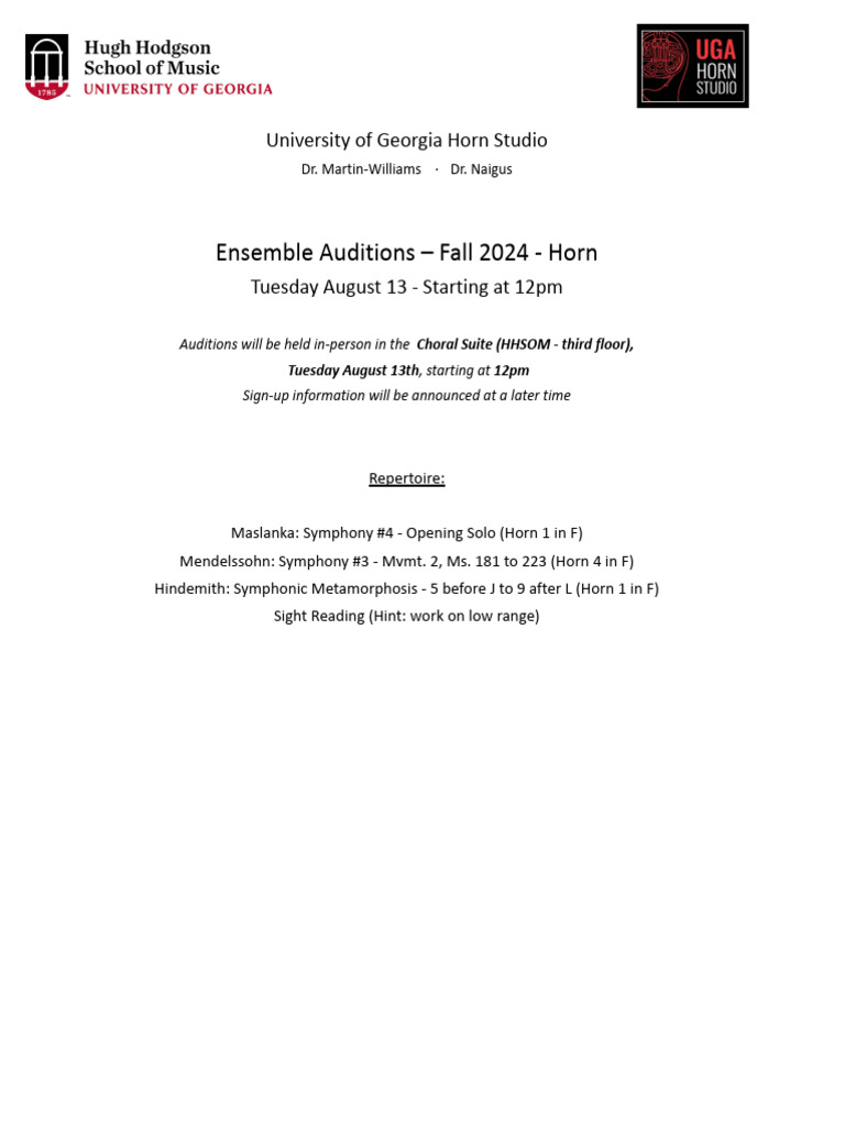F24 Horn Ensemble Audition Packet | PDF | Musical Compositions | Music ...