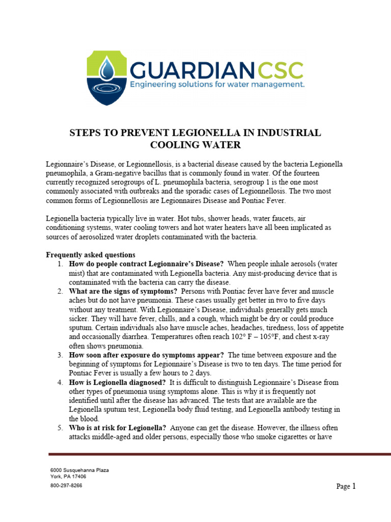 Preventing Legionella in Cooling Systems | PDF | Pneumonia | Epidemiology
