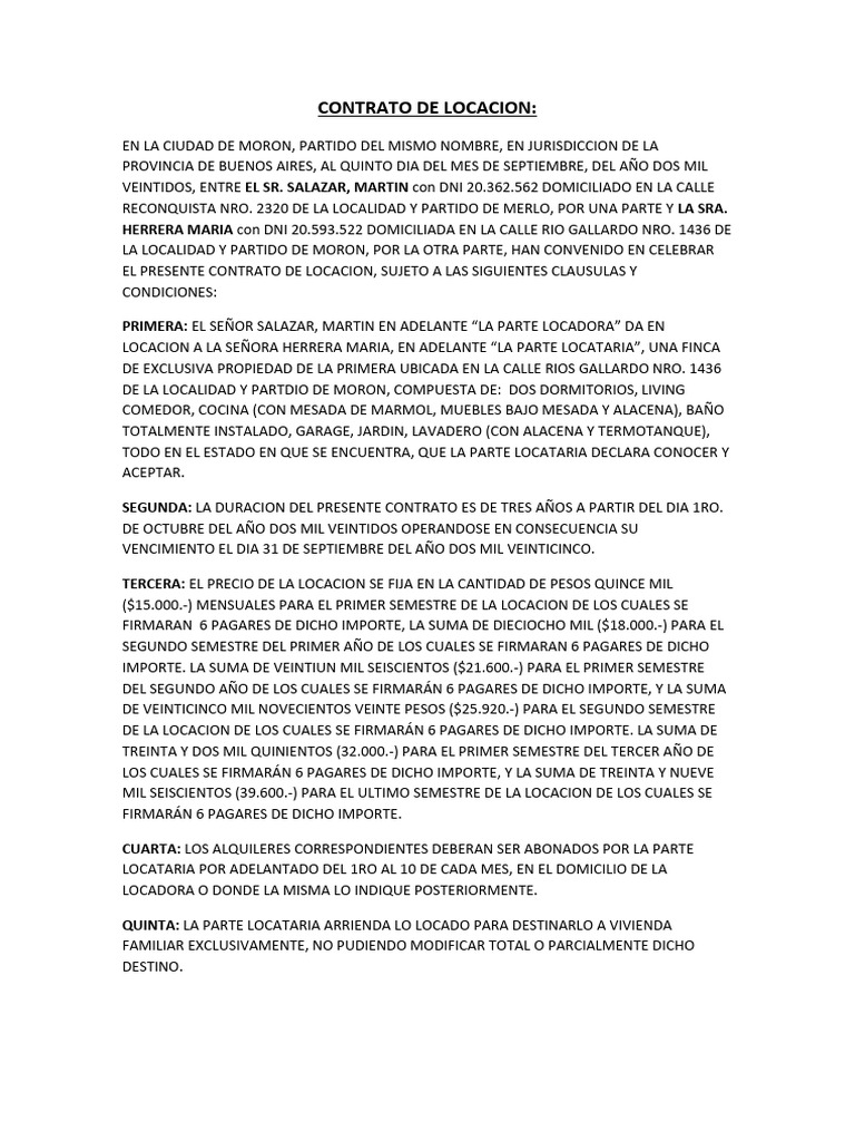 Contrato de Locacion Contratos | PDF | Daños y perjuicios | Ley común