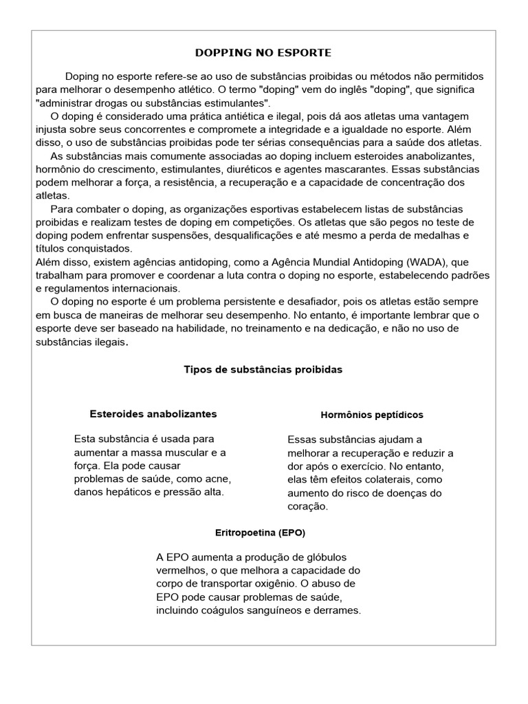 DOPPING NO ESPORTE 9º Ano | PDF | Doping no esporte | Medicina Clínica