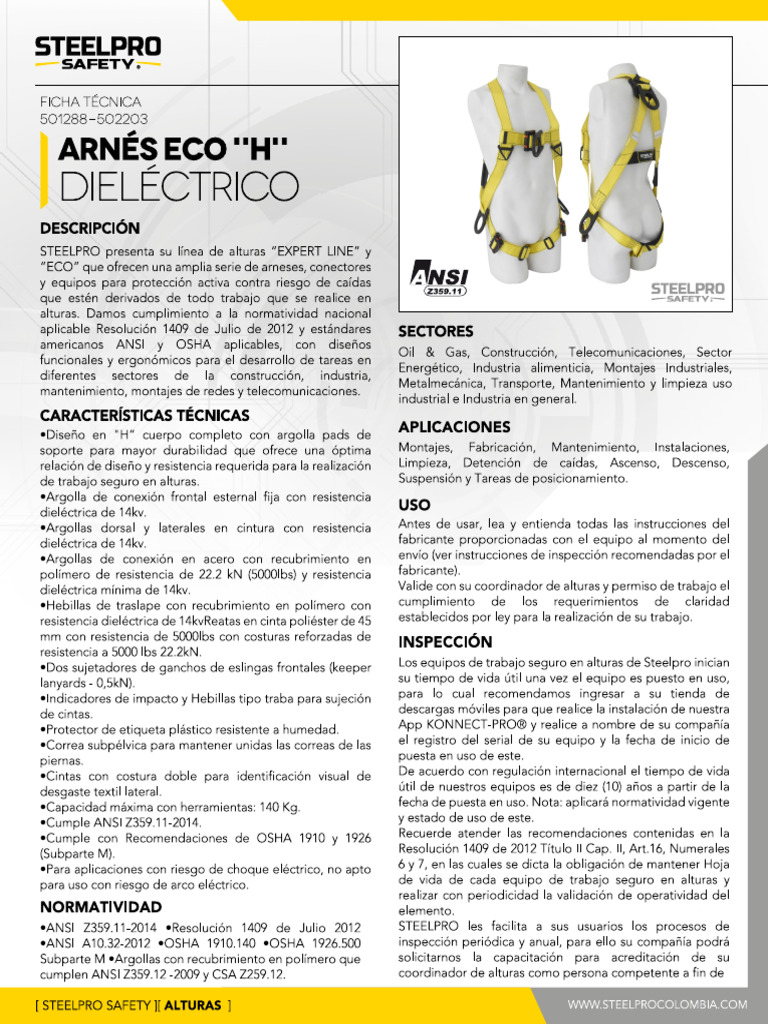 Ficha Tecnica Steelpro Arnes en H 501288 | PDF