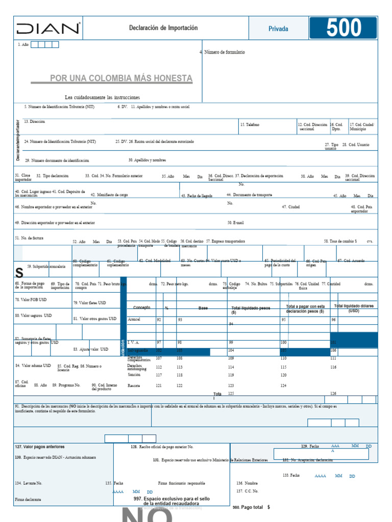 DIAN Formulario - 500 - 2021 IMPORTACION. | PDF | aduana | Gobierno