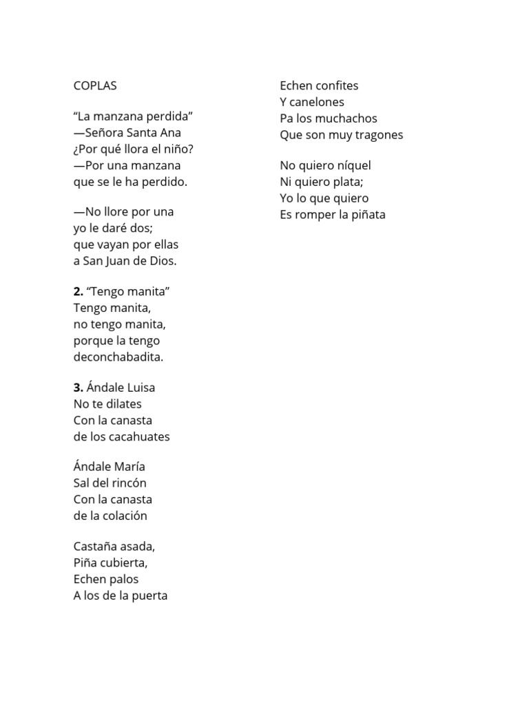 Coplas y canciones populares infantiles | PDF | Cocina, comidas y vino ...