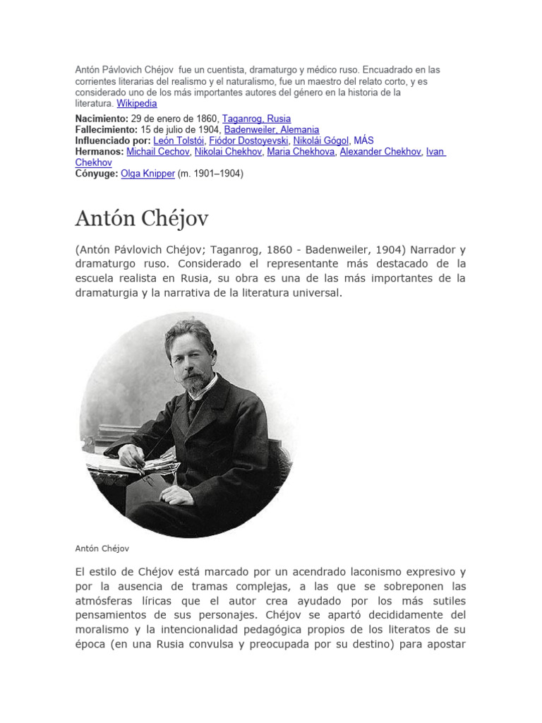 BIOGRAFIA ANTÓN CHEJOV | PDF | Anton Chekhov