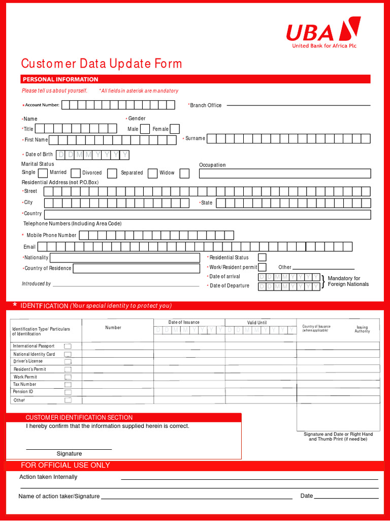 Customer Data Update Form - (Personal) | PDF | Identity Document | Authentication