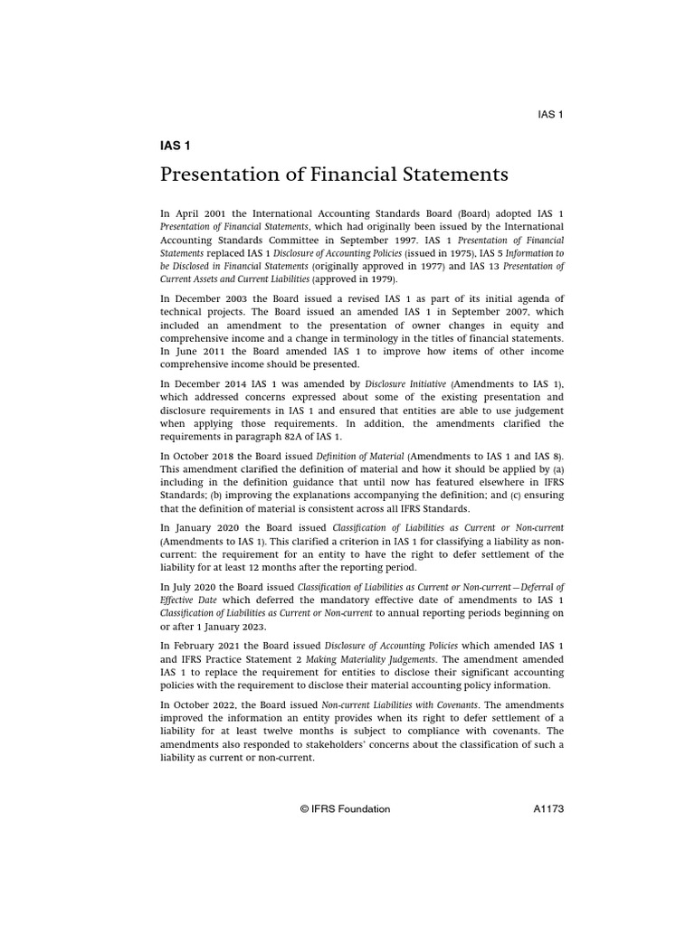 IAS 1 - Presentation of Financial Statements | PDF | International ...