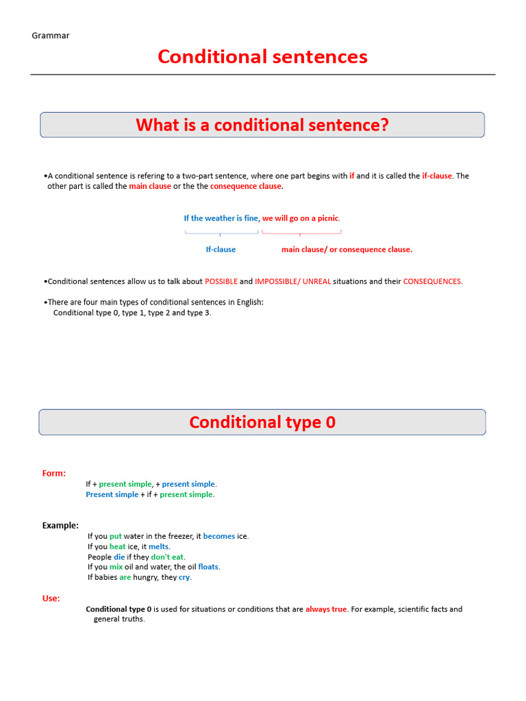 Grammar- Conditional sentences + practice | PDF | Linguistics | Linguistic Morphology