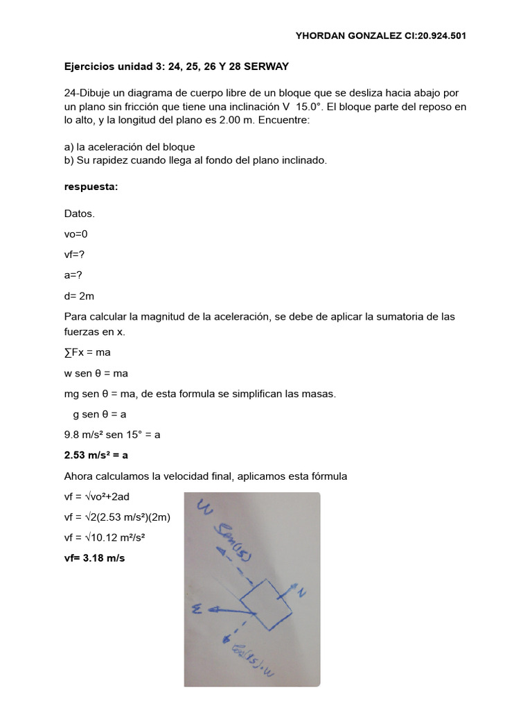 Ejercicios Unidad 3 - 24, 25, 26 Y 28 SERWAY | PDF | Tensión (Física) | Movimiento (física)