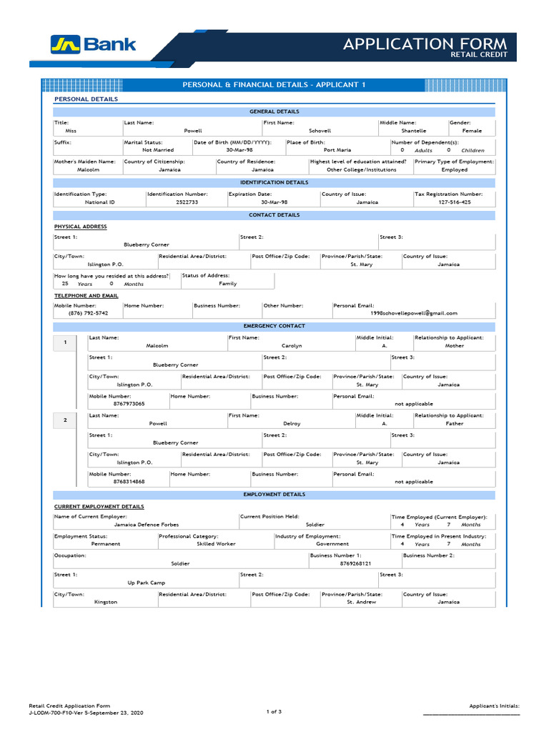 Application - Form - USL | PDF | Credit | Finance & Money Management