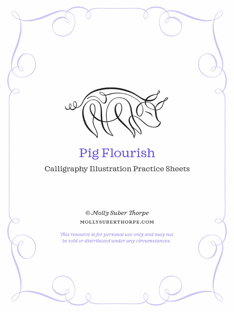 Pig Flourish Practice Sheets - A4 Size | PDF