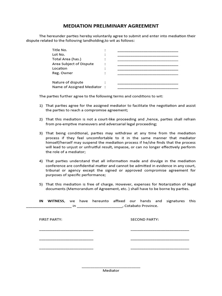 Agreement To Mediate | PDF