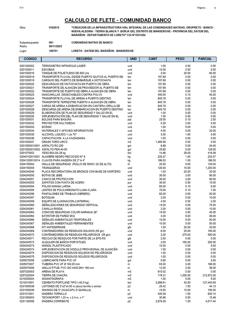 1 Flete Banco | PDF | Materiales