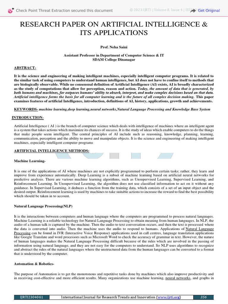 IJRTI2304061 | PDF | Artificial Intelligence | Intelligence (AI) & Semantics