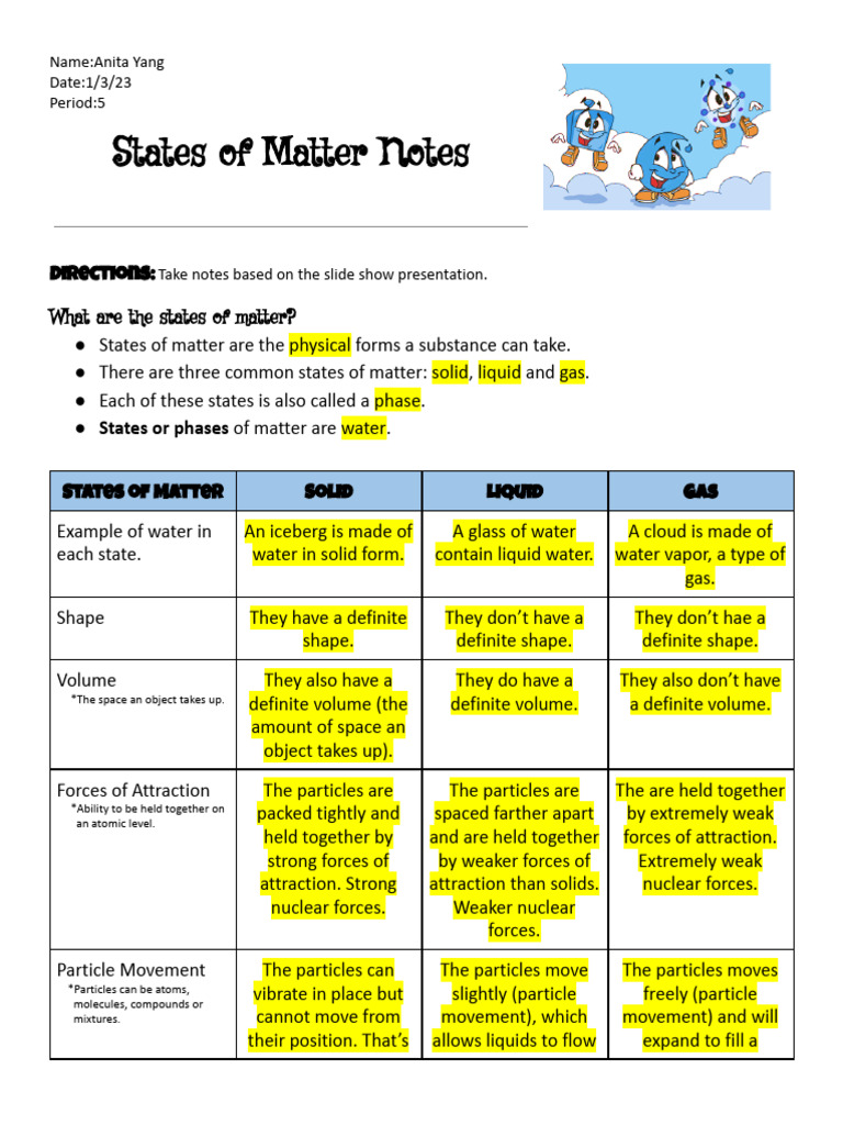 Anita Yang - States of Matter Notes | PDF | Phase (Matter) | Plasma ...