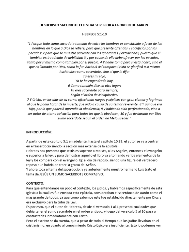 JESUCRISTO SACERDOTE CELESTIAL SUPERIOR A LA ORDEN DE AARON | Descargar gratis PDF | Sacerdote ...
