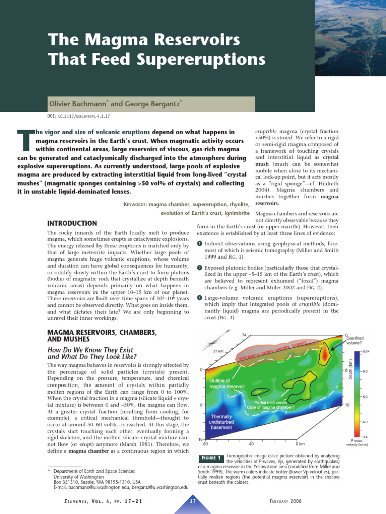 Bachmann & Bergantz 2008, The Magma Reservoirs That Feed Supereruptions ...