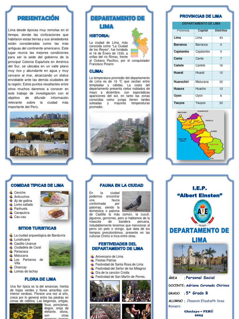 Triptico Departamento de Lima | PDF | Perú