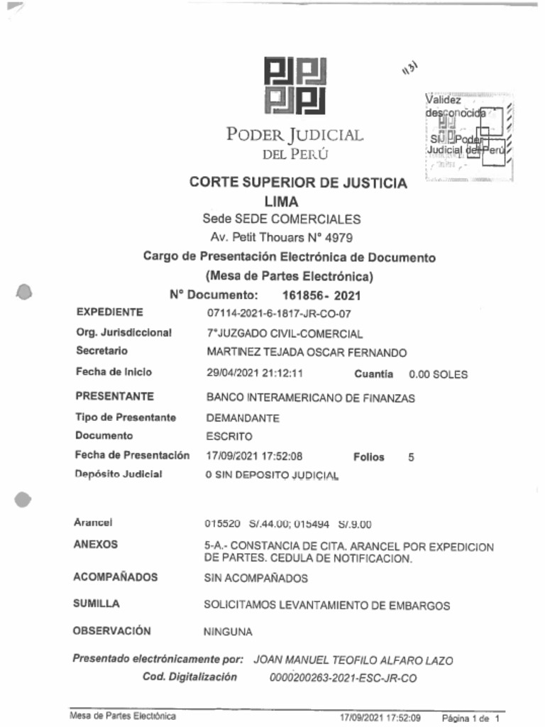 Solicitamos Levantamiento de Embargo | PDF